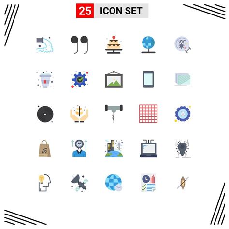 Set Of 25 Vector Flat Colors On Grid For Magnifier Germs Heart World