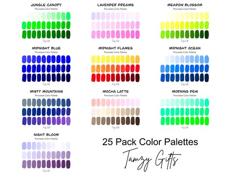 Procreate And Hex Code Color Palette Ultimate 25 Pack Gradient Palettes I 25 Palettes 750
