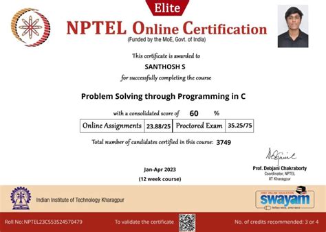 Santhosh S On Linkedin Nptel Problemsolving Cprogramming