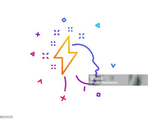 Creative Brainstorming Line Icon Human Head With Lightning Bolt Sign Vector Stock Illustration