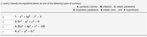 Solved 1 Point Classify The Equations Below As One Of The