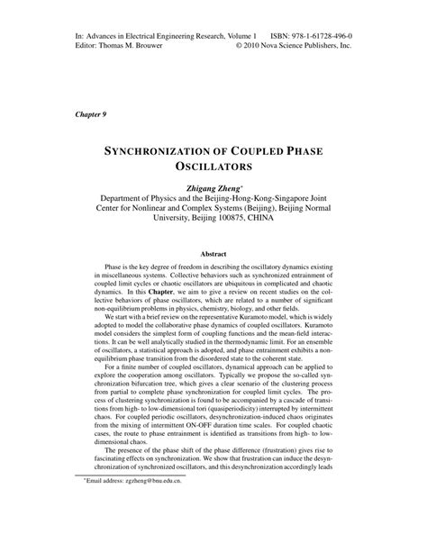 Pdf Synchronization Of Coupled Phase Oscillators