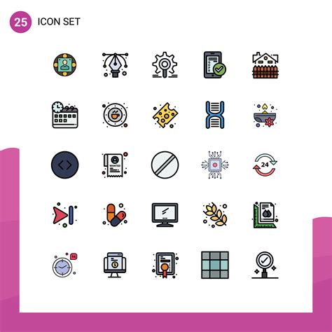 Set Of 25 Commercial Filled Line Flat Colors Pack For Smartphone Secure Engine Mobile