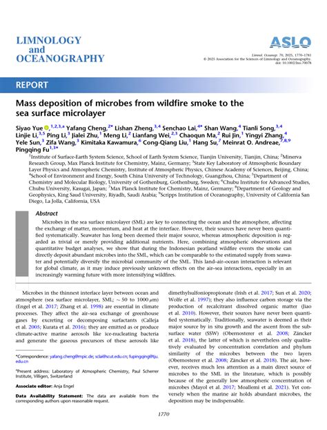 Mass Deposition Of Microbes From Wildfire Smoke To The Sea Surface