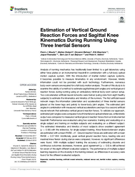 Pdf Estimation Of Vertical Ground Reaction Forces And Sagittal Knee Kinematics During Running