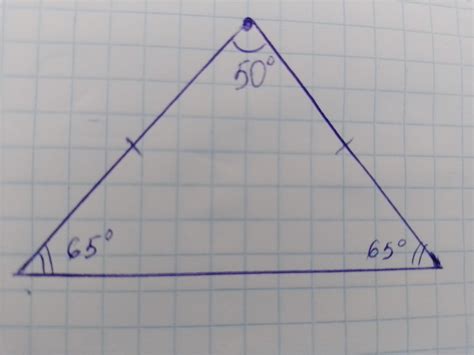 Побудуйте рiвнобедрений трикутник за бічною стороною і кутом при вершині 50° З малюнком