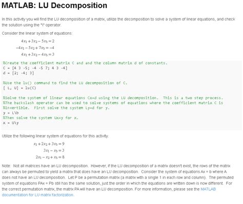 Solved In This Activity You Will Find The Lu Decomposition