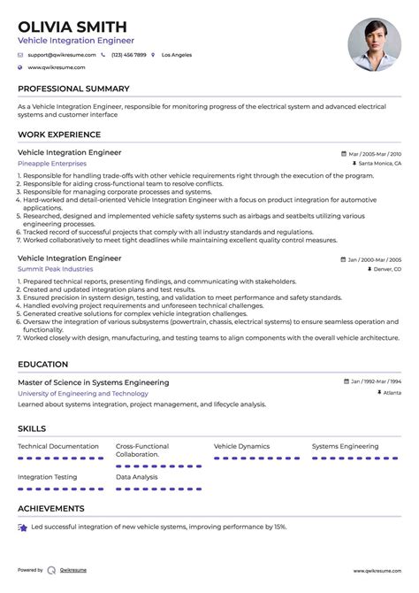 10 Vehicle Integration Engineer Resume Samples And Templates For 2026