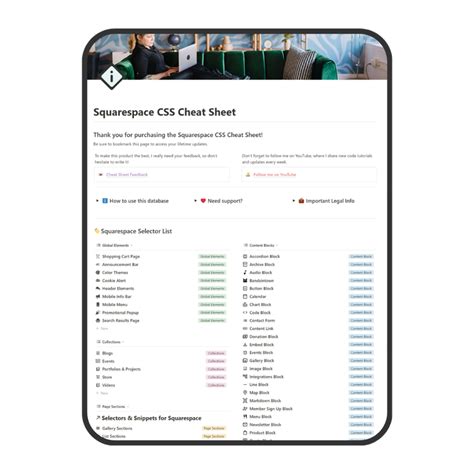 Beccas Squarespace Css Cheat Sheet Insidethesquare Code Collection