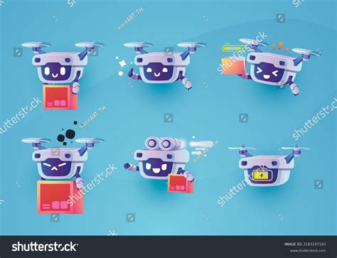Delivery Drone Robot Character Mascot Set Stock Vector Royalty Free