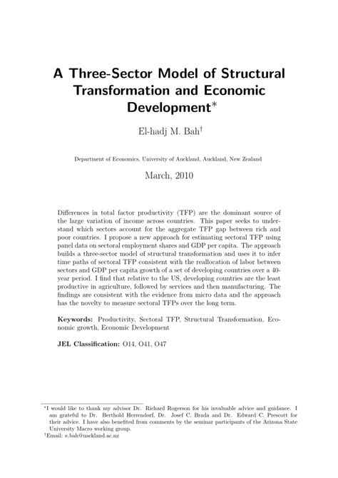 Pdf A Three Sector Model Of Structural Transformation And Economic Development