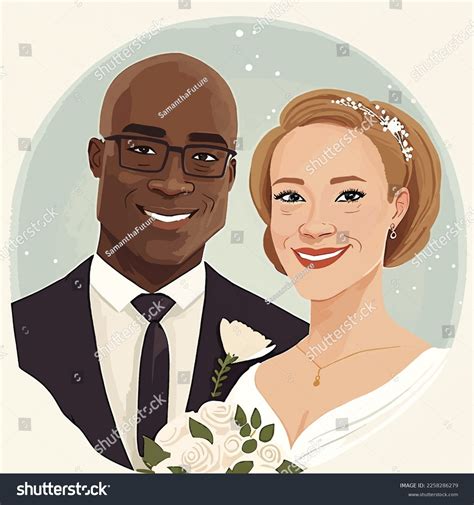 Black Man White Woman Getting Married Stock Vector Royalty Free
