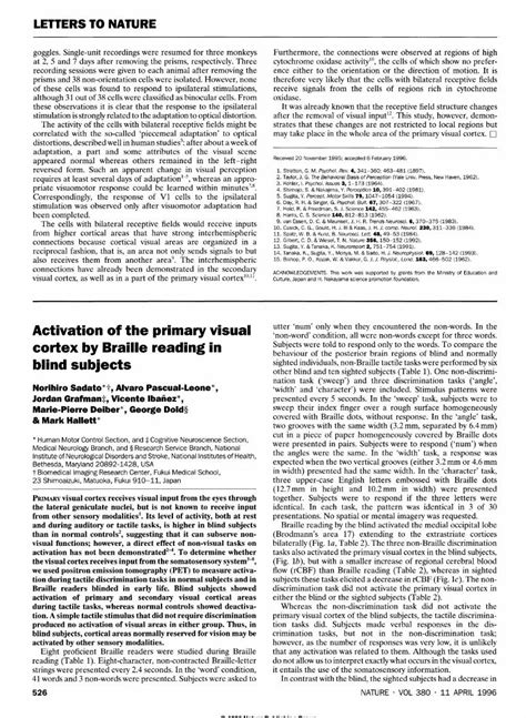 Pdf Activation Of The Primary Visual Cortex By Braille Reading In