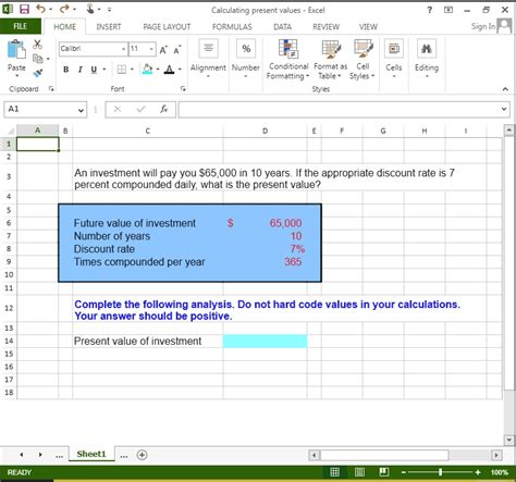 solved calculating present values in excel home insert page layout
