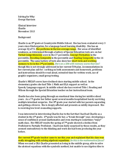 Clinical Interview Example Equations Special Education