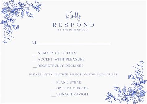 파란색 꽃무늬 디자인 무료 Rsvp 및 회신 카드 템플릿 Invitanku