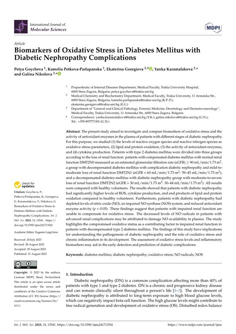 Pdf Biomarkers Of Oxidative Stress In Diabetes Mellitus With Diabetic