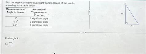solved find the angle a using the given right triangle
