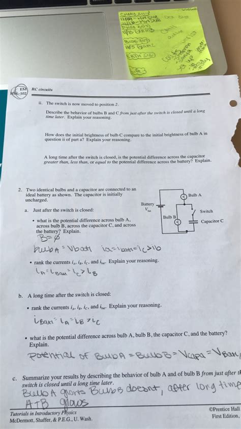 Solved Rc Circuits Lo 1 The Circuit At Right Contains A