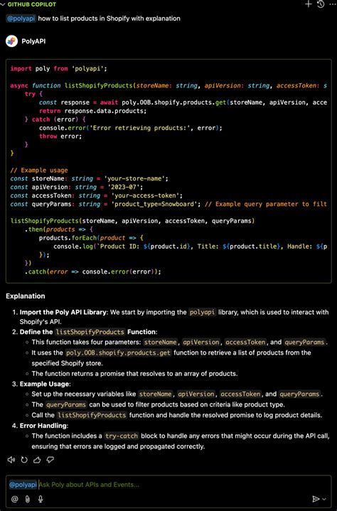 using the copilot extension polyapi documentation