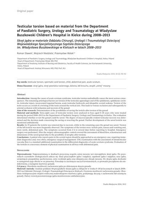 Pdf Testicular Torsion Based On Material From The Department Of