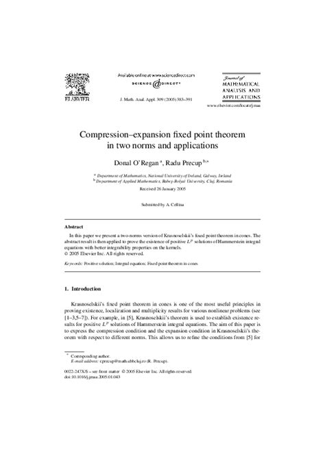 Pdf Compression Expansion Fixed Point Theorem In Two Norms And Applications