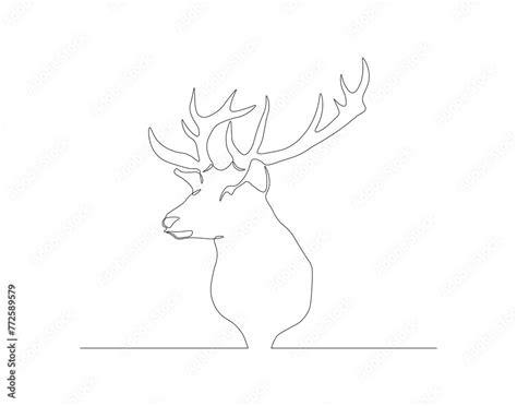 Continuous One Line Drawing Of Deer Head One Line Of Wild Reindeer Deer Head Continuous Line