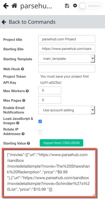 Starting Value Parsehub Help Center