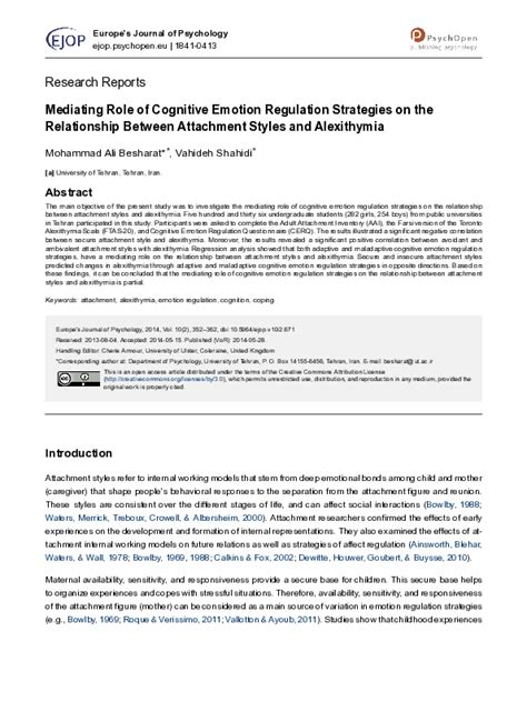 Pdf Mediating Role Of Cognitive Emotion Regulation Strategies On The Relationship Between
