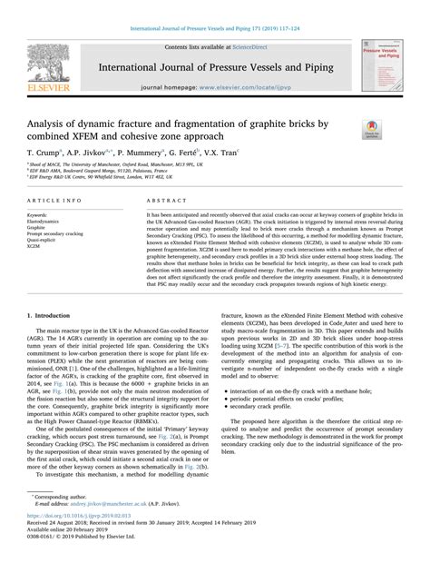 Pdf Analysis Of Dynamic Fracture And Fragmentation Of Graphite Bricks By Combined Xfem And
