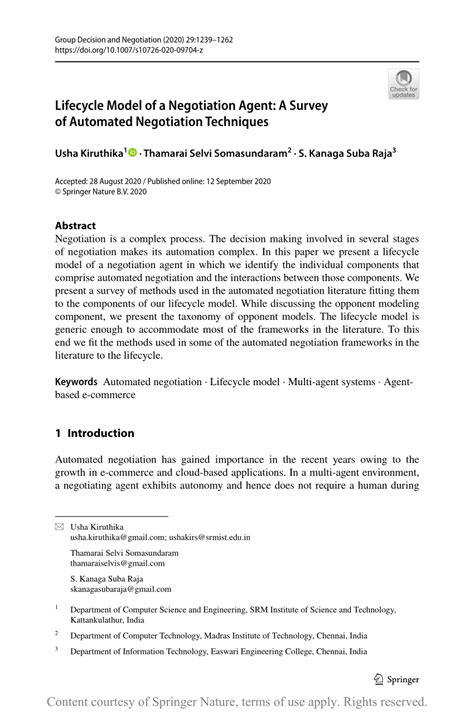 Lifecycle Model Of A Negotiation Agent A Survey Of Automated Negotiation Techniques Request Pdf