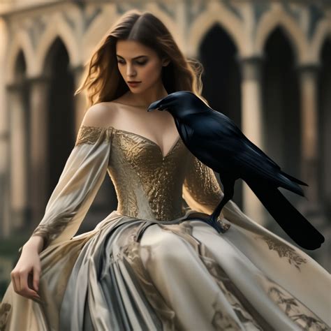 A Crow Grabbed The Shiny Hem Of A Dress With Its Beak A Luxurious
