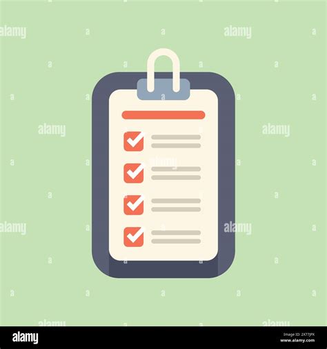 Vector Illustration Of A Stylized Clipboard With Red Checkmarks On A Green Background Stock