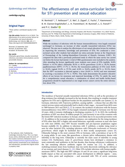 PDF The Effectiveness Of An Extra Curricular Lecture For STI Prevention And Sexual Education