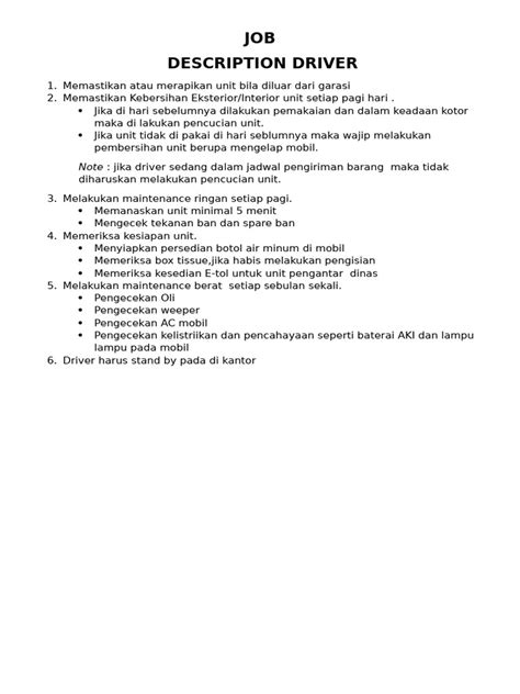 Job Desk Driver Logistik Dan Operasional Pdf