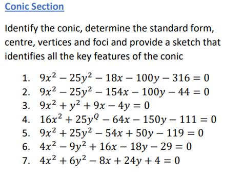 Conic Section NIdentify The Conic Determine The Chegg Com