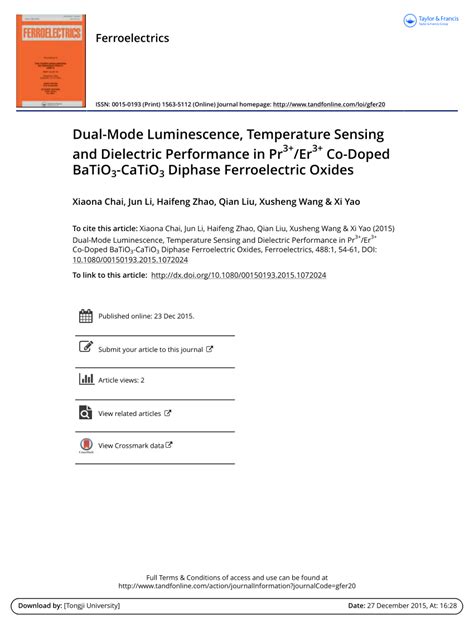 Pdf Dual Mode Luminescence Temperature Sensing And Dielectric Performance In Pr3 Er3 Co
