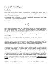 Density Lab Report Pdf Density Of Solids And Liquids Introduction Density Is An