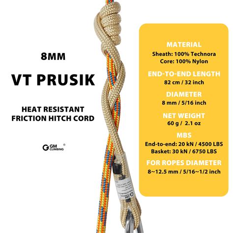 8mm 516in Vt Prusik Hitch Cord 32 Inch Gm Climbing