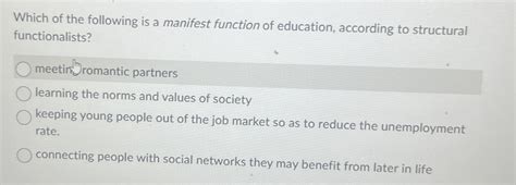 Solved Which Of The Following Is A Manifest Function Of