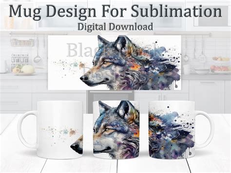 Gray Wolf Mug Design Watercolour Canis Lupus Sublimation Design Mug