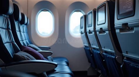 Interior View Of Modern Airplane Cabin With Economy Class Seats Stock Illustration