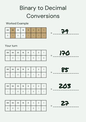 Binary To Decimal Worksheet Pack Teaching Resources