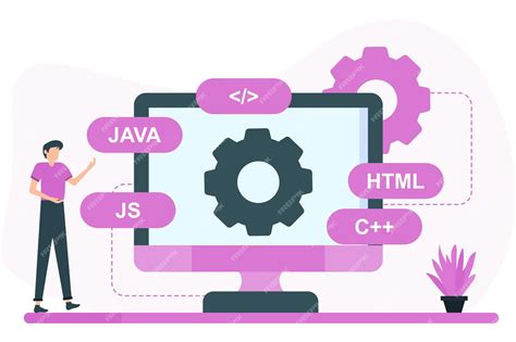 Premium Vector Developer Presentating Mobile App Design Using Programming Languages