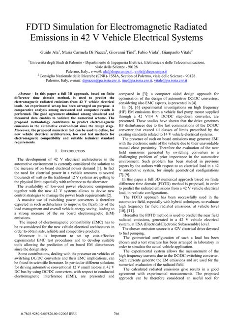 Pdf Fdtd Simulation For Electromagnetic Radiated Emissions In 42 V Vehicle Electrical Systems
