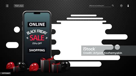 블랙 프라이데이 세일 온라인 쇼핑 최대 25 할인 빨간색과 검은색 풍선이 있는 블랙 템플릿 선물 화면에 제공되는 스마트폰 복사 공간을 위한 흰색 추상적 모양 블랙프라이데이에