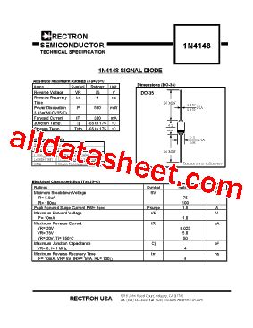 1n4148 数据表pdf Rectron Semiconductor