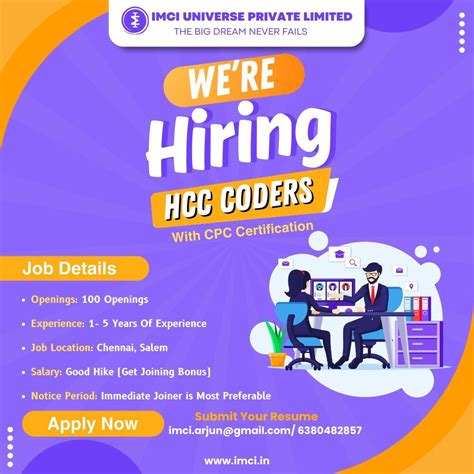 We Are Hiring Hcc Coders With Cpc Certfication Job Imci Universe