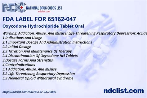 Fda Label For Oxycodone Hydrochloride Tablet Oral Indications Usage And Precautions
