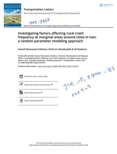 Pdf Investigating Factors Affecting Rural Crash Frequency At Marginal